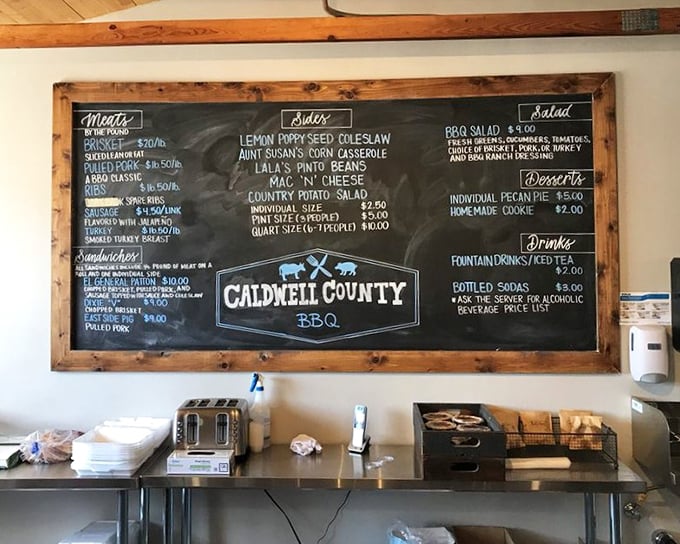 The chalkboard menu&mdash;barbecue's version of sacred text. Simple offerings with zero pretension tell you everything you need to know: they're focused on what matters.