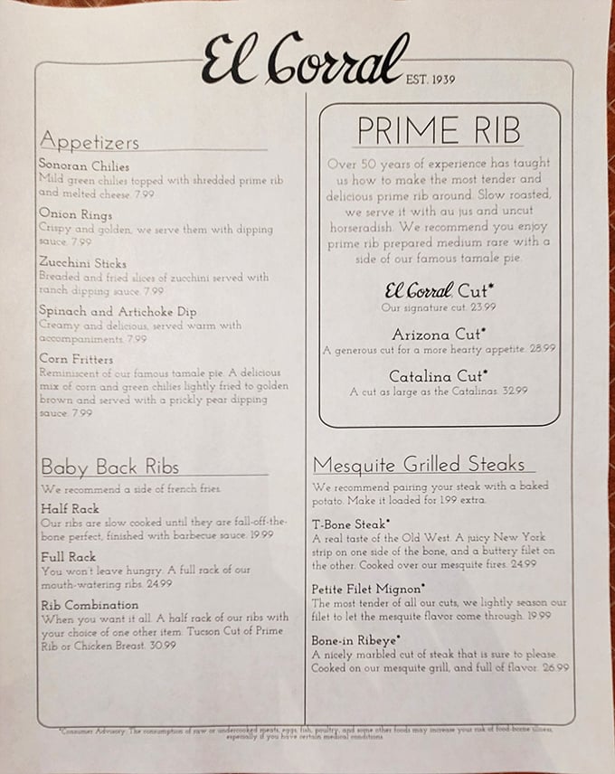 This isn't just a menu—it's a love letter to beef written in mesquite smoke and five decades of grilling wisdom.