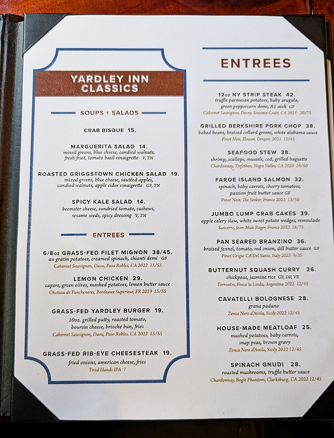 A menu that reads like a love letter to both tradition and innovation. That meatloaf listing is practically winking at you.