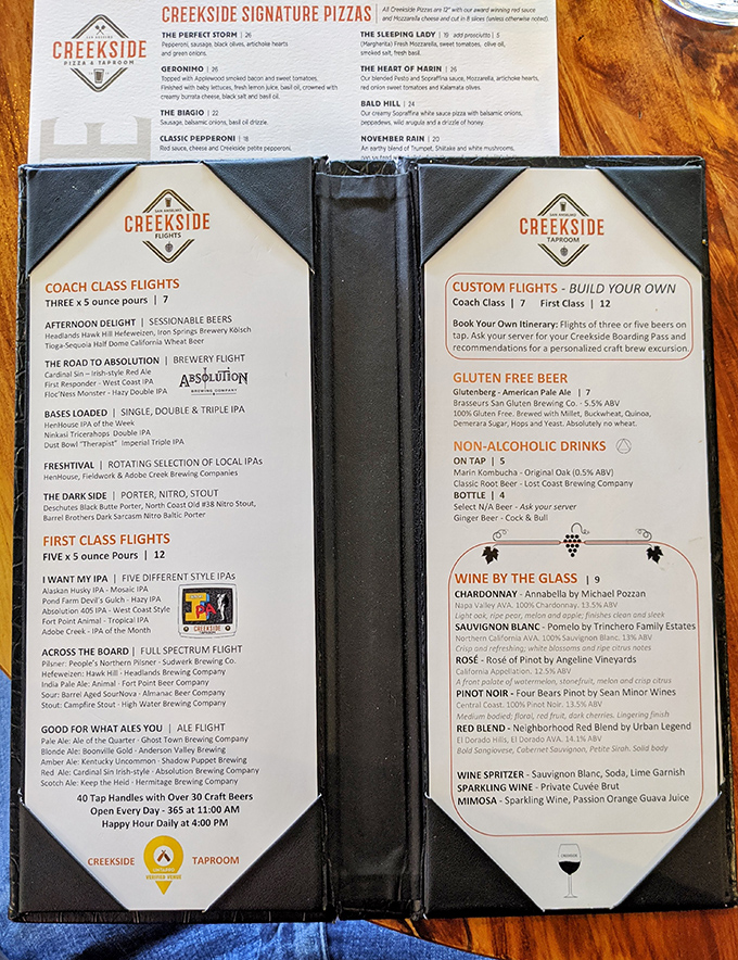 A menu that reads like a love letter to both pizza and craft beer enthusiasts. Decision paralysis has never been so delicious.