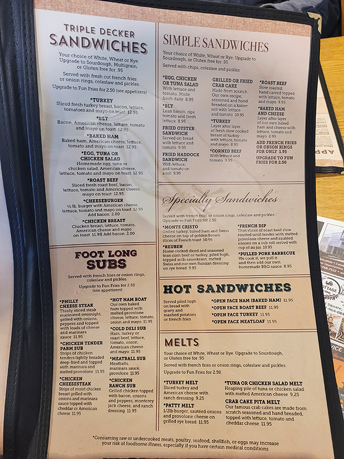 A menu that reads like a love letter to American classics. No molecular gastronomy here, just the promise of satisfaction.