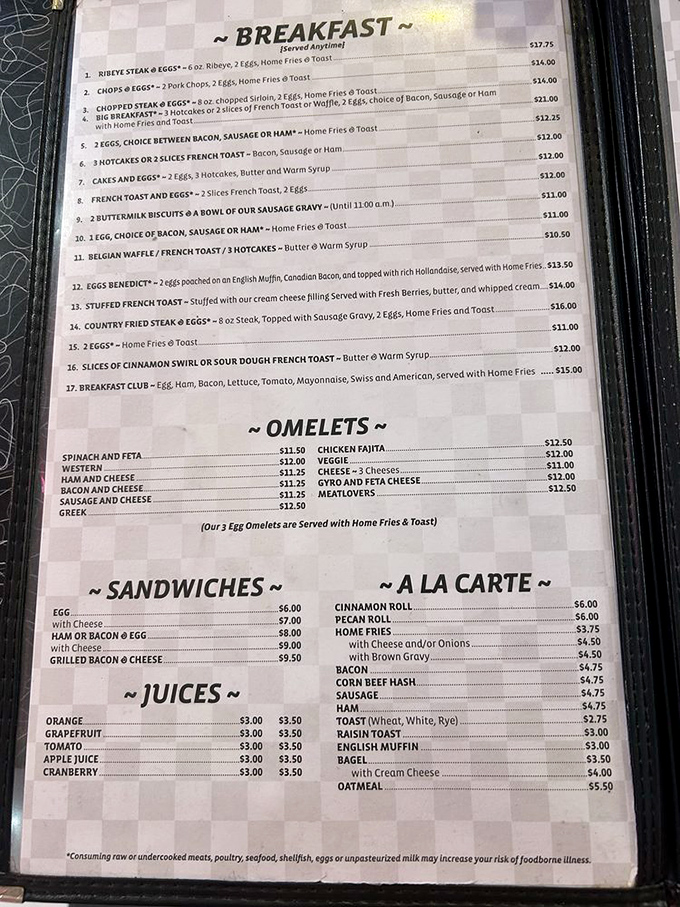 A menu that reads like a love letter to breakfast traditionalists who know quality when they see it.