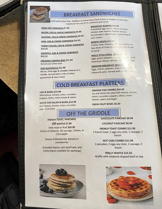 The breakfast menu reads like a love letter to morning hunger. Each item promises to turn "I woke up like this" into "I'm glad I woke up for this."