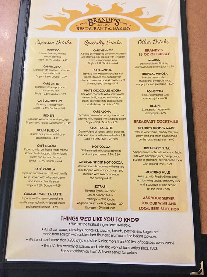 This isn't just a menu&mdash;it's a manifesto of morning possibilities. The "Brain Sustain" triple espresso might be necessary before tackling Humphreys Peak.