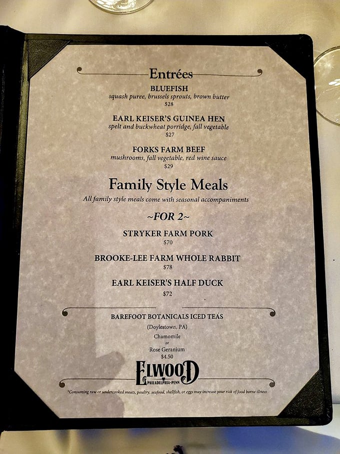 A menu that reads like a love letter to Pennsylvania farms &ndash; Earl Keiser's duck, Stryker Farm pork, and local botanicals take center stage.