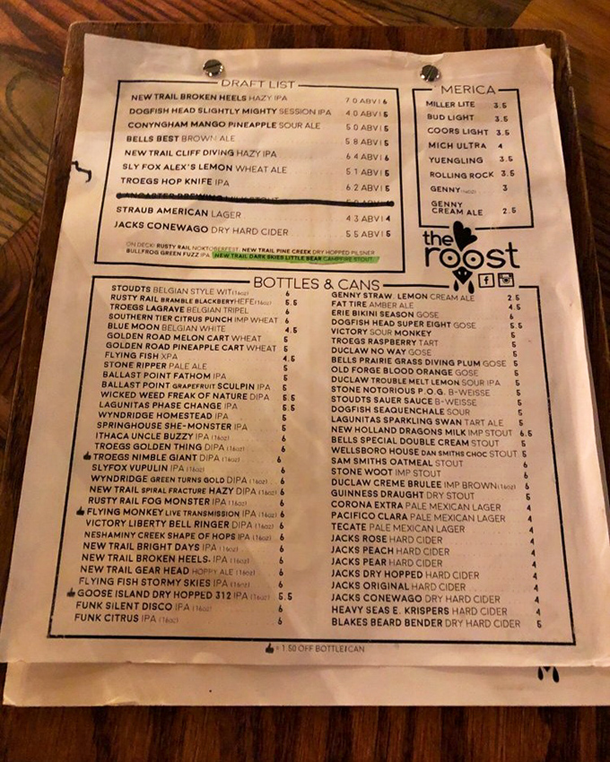 The beer menu reads like a love letter to Pennsylvania craft brewing, featuring local heroes New Trail and Troegs alongside carefully curated national favorites.
