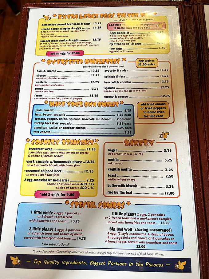 This menu isn't just a list of options&mdash;it's a declaration of Pennsylvania Dutch devotion to breakfast. "Big Bad Wolf" isn't just a name; it's a delicious challenge.