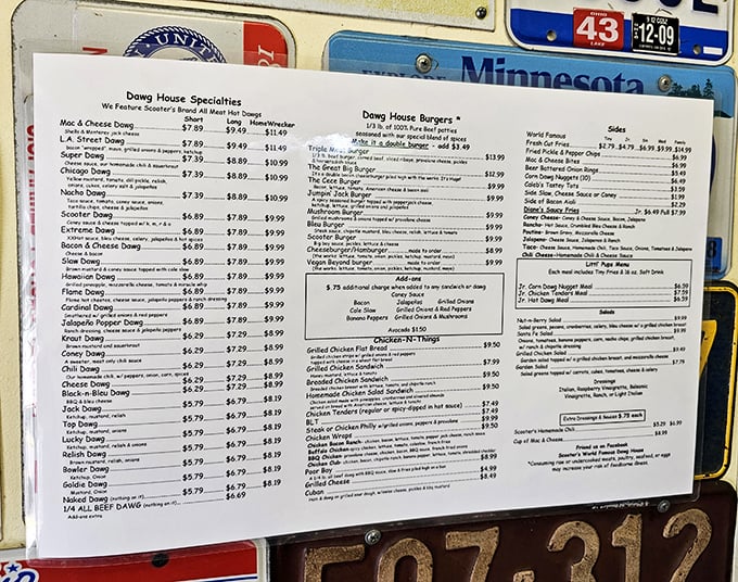 The menu board reads like a love letter to hot dog aficionados, with creative combinations that'll make your taste buds stand at attention.