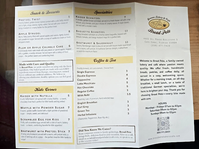 The menu reads like a love letter to German baking traditions, with everything from pretzels to schnitzel tempting your taste buds.