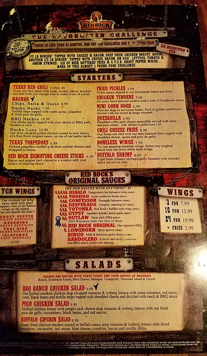 The menu reads like a love letter to indulgence. That "Unforgiven Challenge" isn't just a meal &ndash; it's a five-pound monument to American excess.
