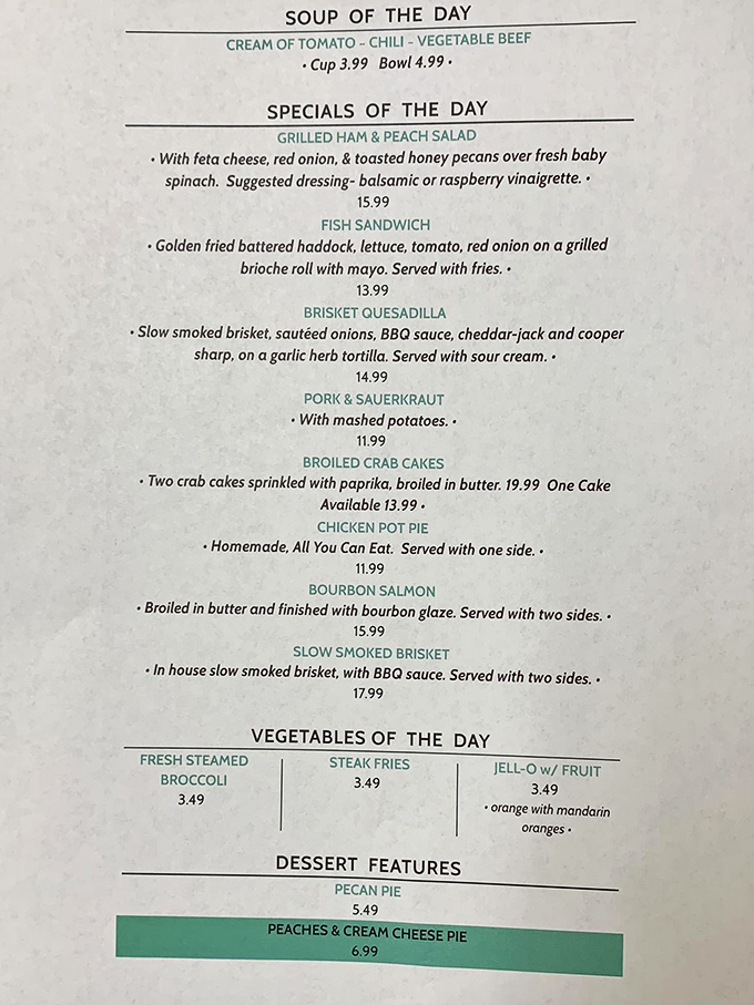 A menu that reads like a love letter to comfort food. The brisket quesadilla alone might be worth the drive. 