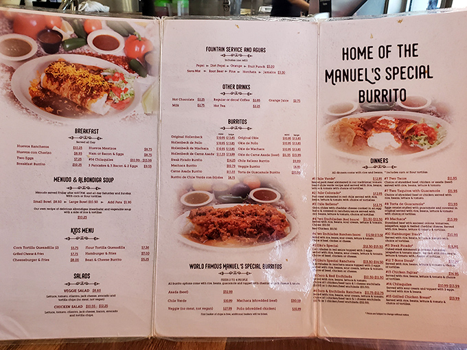 The menu at El Tepeyac doesn't just list food options&mdash;it presents a challenge. Notice the "Manuel's Special" getting its own dedicated page!