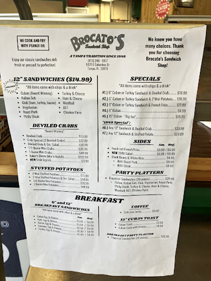 The menu board reveals the secret to happiness: reasonable prices and extended hours. Sunday brunch just found its new home.