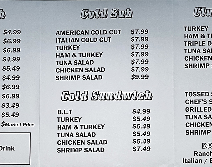 The menu board reads like a love letter to sandwich enthusiasts. No fancy descriptions needed when the ingredients speak for themselves.