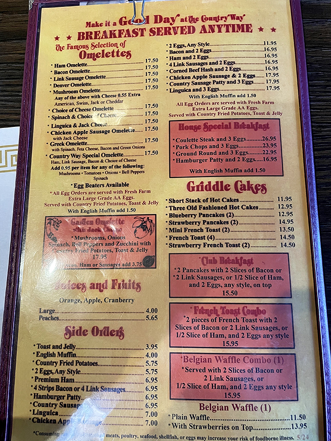 This menu isn't just a list of food&mdash;it's a manifesto of morning possibilities. "Breakfast Served Anytime" might be the three most beautiful words in English. 