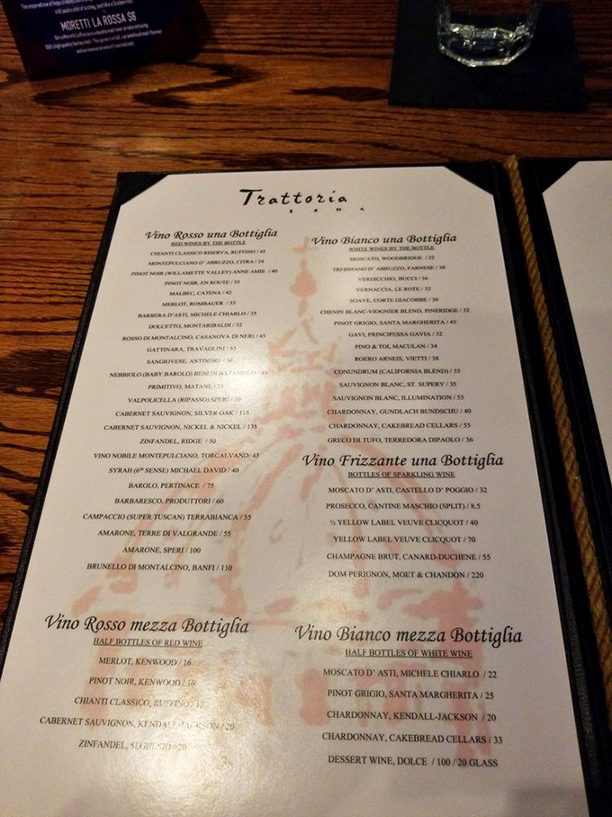 A wine list that reads like poetry and causes delightful decision paralysis. "Just one glass" becomes the evening's most charming fiction.