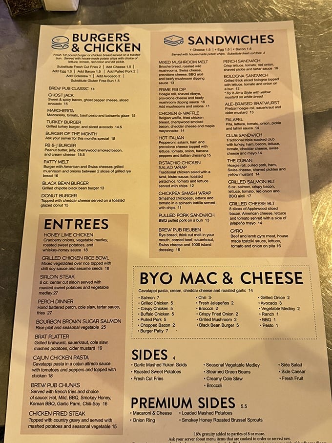 This menu isn't just food&mdash;it's a roadmap to delicious decisions. The BYO Mac & Cheese section alone deserves its own ZIP code.