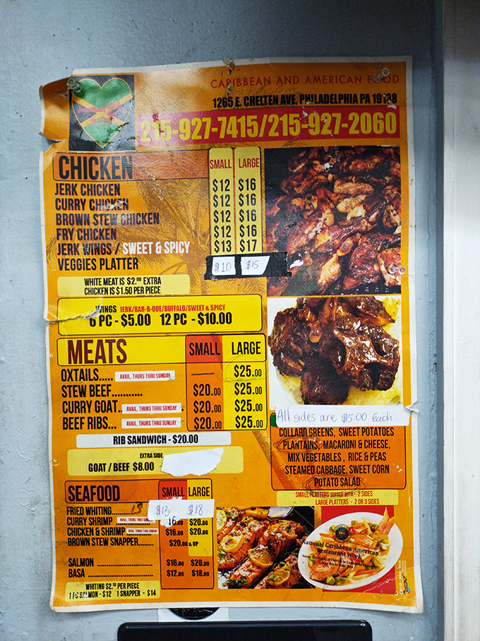 The colorful menu reads like a love letter to authentic Caribbean cuisine and comfort food.