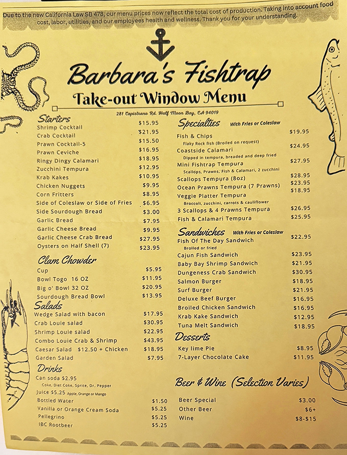This menu isn't just a list of dishes&mdash;it's a treasure map to oceanic delights that have kept locals coming back for decades.