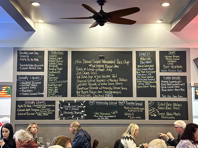 That chalkboard menu is like a love letter to comfort food. Brown sugar marinated pork chops? Lobster ravioli? Decision paralysis has never been so delicious.
