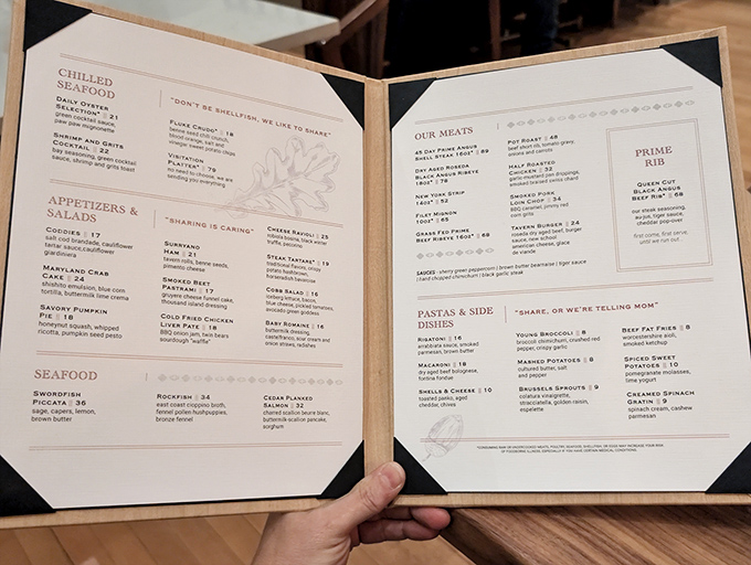 The menu reads like a love letter to carnivores, with prime rib taking center stage as expected.