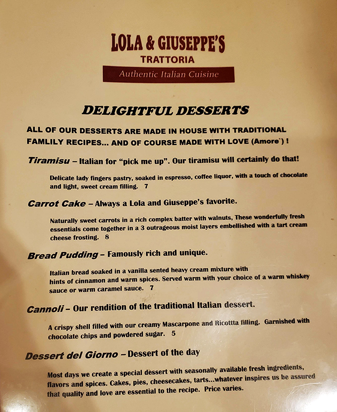 The dessert menu reads like love letters from Italy. "Made with love (Amore)" isn't just cute marketing &ndash; you can taste it in every bite.