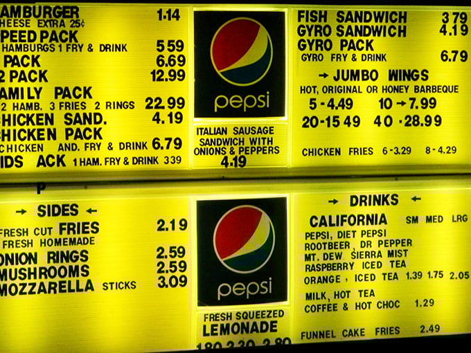 A menu board that doesn't need fancy fonts or flowery descriptions. The straightforward offerings speak volumes about confidence in quality.