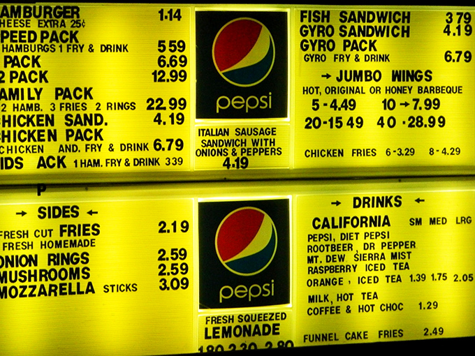 A menu board that doesn't need fancy fonts or flowery descriptions. The straightforward offerings speak volumes about confidence in quality.