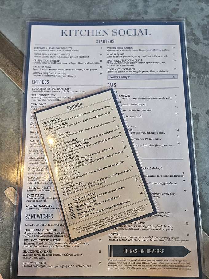 A menu that reads like a love letter to global flavors, with those eggplant meatballs hiding in plain sight among the starters.