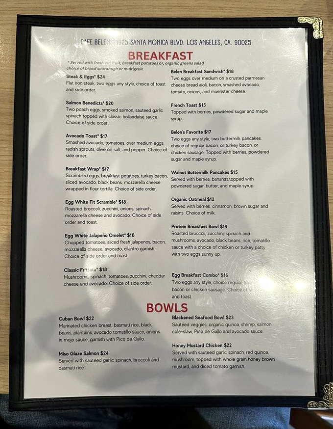 A menu that reads like a love letter to breakfast classics, each with enough creative touches to make you reconsider your usual order.
