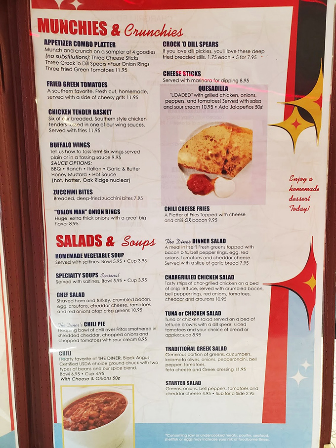 This menu isn't just a list of food&mdash;it's a roadmap to happiness. The "Munchies & Crunchies" section speaks to my soul on a spiritual level.