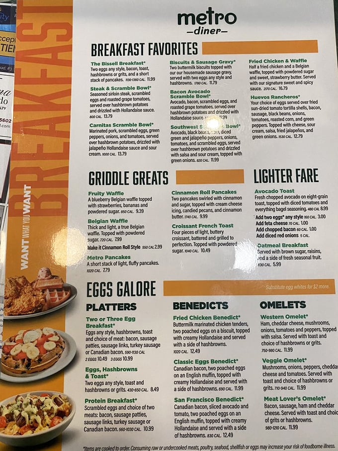 Reading this menu is like getting a love letter from breakfast itself. Warning: decision paralysis may occur when faced with this many delicious options.