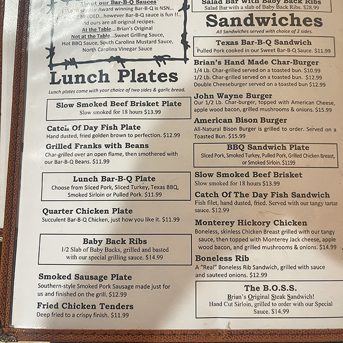 The menu reads like poetry to hungry souls, with each item representing hours of smoking dedication and flavor craftsmanship.