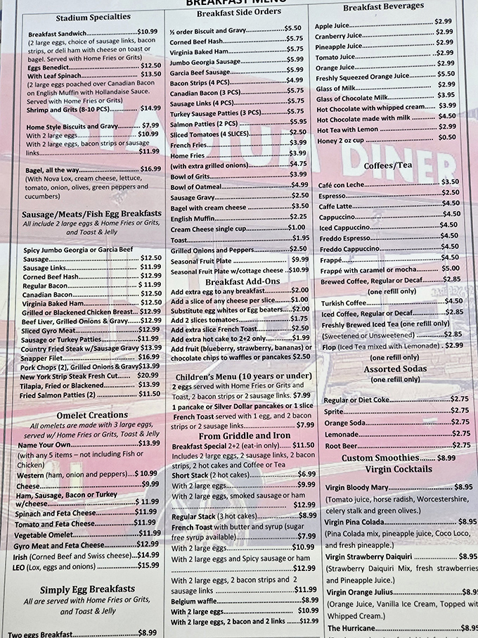 This menu isn't just extensive, it's a novel of breakfast possibilities. The hardest workout you'll get is lifting it and deciding what to order.