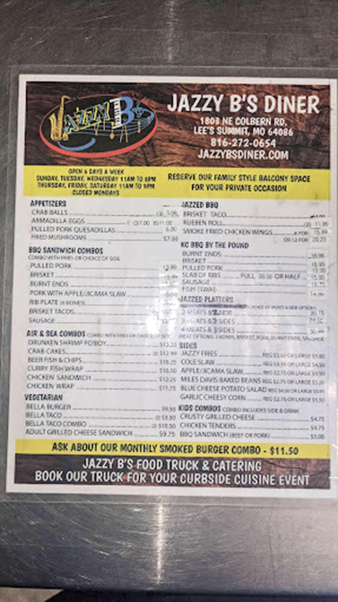 This menu isn't just a list&mdash;it's a roadmap to happiness. The "Miles Davis Baked Beans" alone tells you they take both music and food seriously.