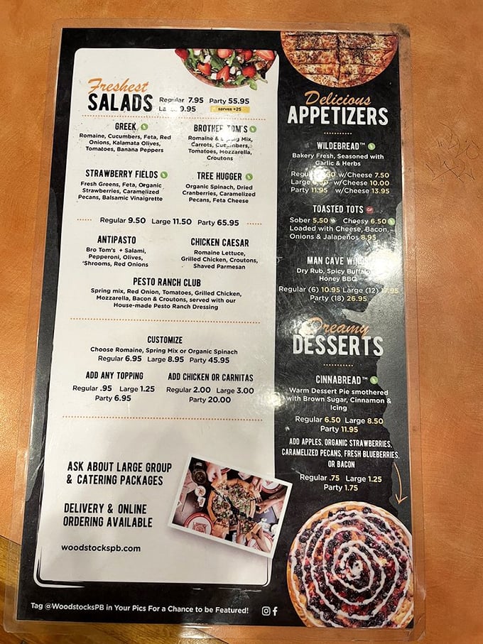 A menu that understands the fundamental truth of life: sometimes you need a salad to justify the pizza you're about to inhale.