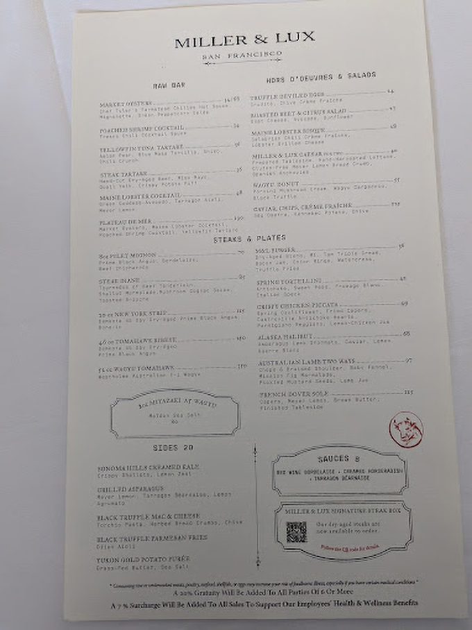 A menu that reads like poetry to food lovers. Notice the steak tartare right there in the spotlight—the star of our culinary journey.