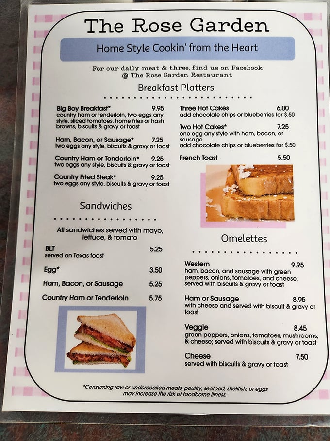 This menu isn't trying to impress with fancy fonts&mdash;it's making promises of breakfast bliss with classics like the "Big Boy Breakfast" and country fried steak.