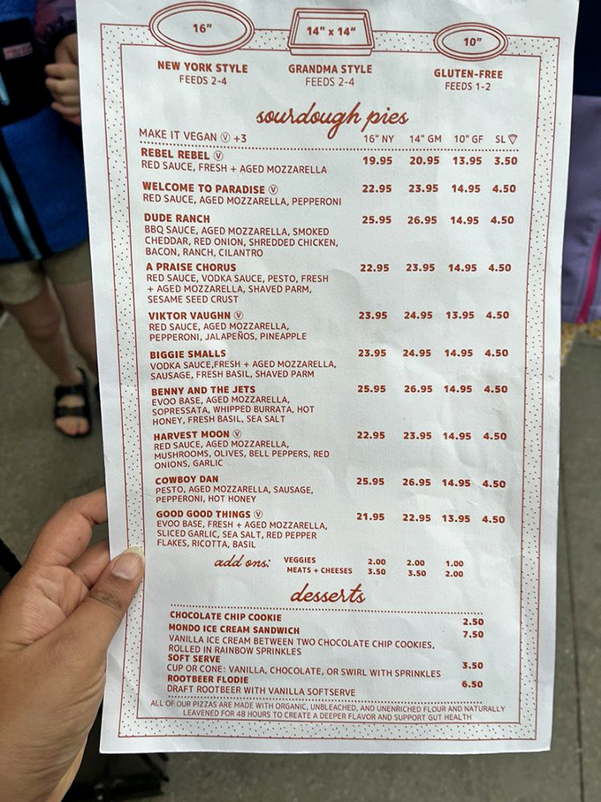 The menu reads like a love letter to pizza possibilities, with names that make ordering as fun as eating. "Cowboy Dan" had me at hot honey.