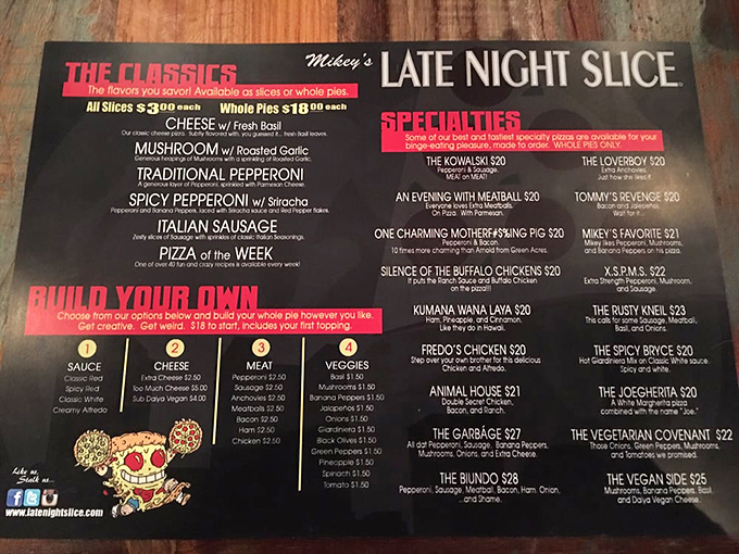 This menu reads like a pizza lover's greatest hits album, featuring classics alongside creative combinations worth exploring.