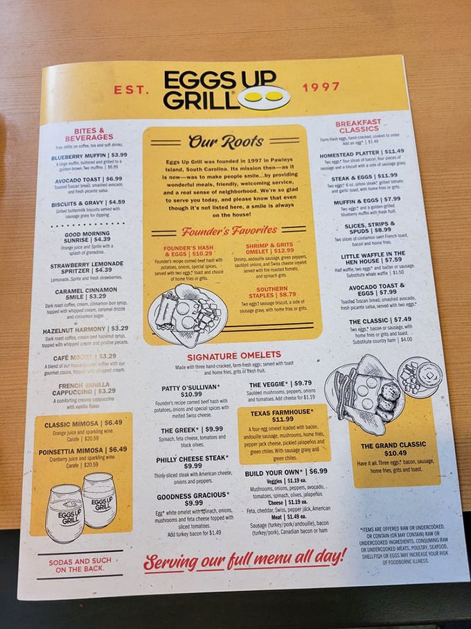 Menu decisions at Eggs Up Grill are like choosing between vacation destinations &ndash; they all look amazing. The Founder's Hash is calling my name!