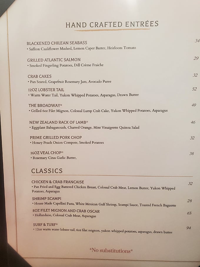 A menu that reads like poetry for carnivores – where "No substitutions" isn't rudeness, it's confidence in culinary perfection.