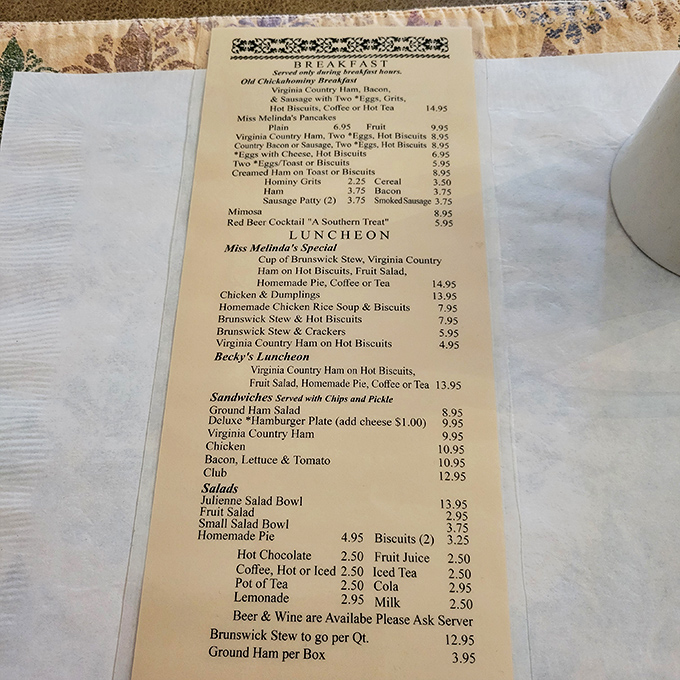 This isn't just a menu&mdash;it's a roadmap to Southern culinary bliss. Miss Melinda's Special might be the best relationship advice ever given.