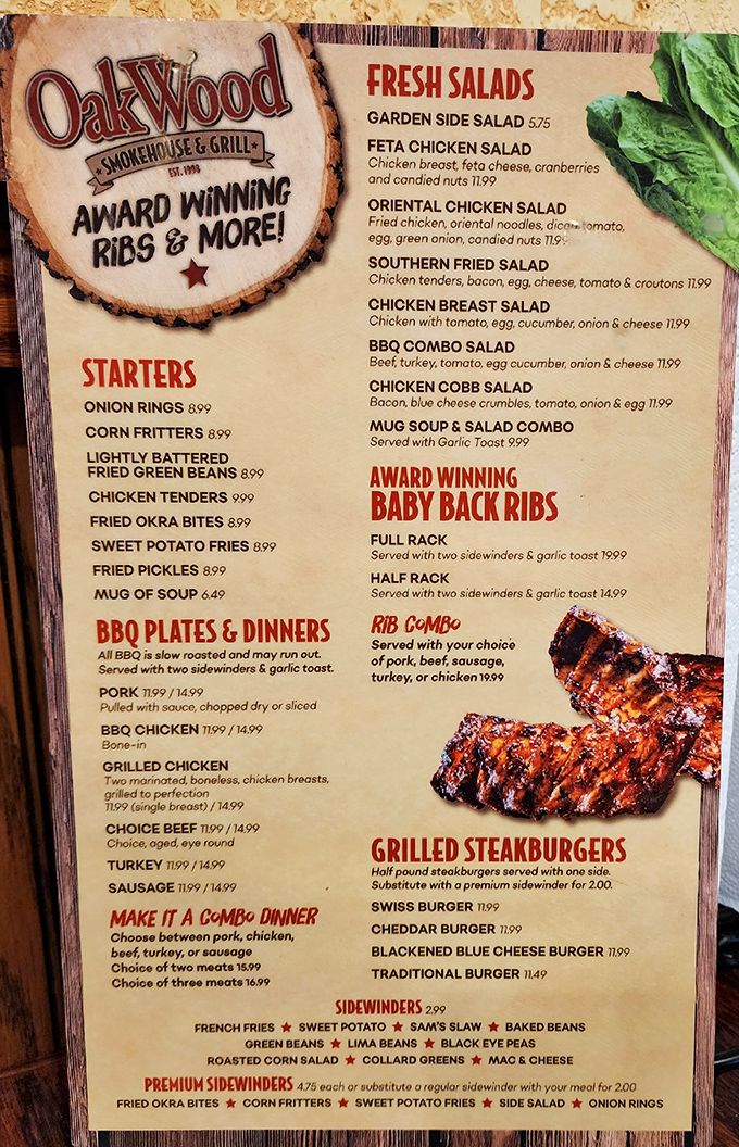 This isn't just a menu – it's a roadmap to happiness. The "Award Winning Baby Back Ribs" isn't just a claim, it's a promise.