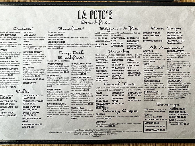 This menu isn't just a list of options&mdash;it's a roadmap to breakfast nirvana. Each section promises a different path to morning happiness.