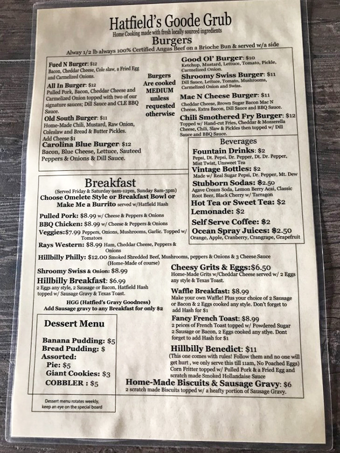 This menu isn't just a list of food &ndash; it's a roadmap to happiness with stops at "Hillbilly Benedict" and "Fued N Burger."