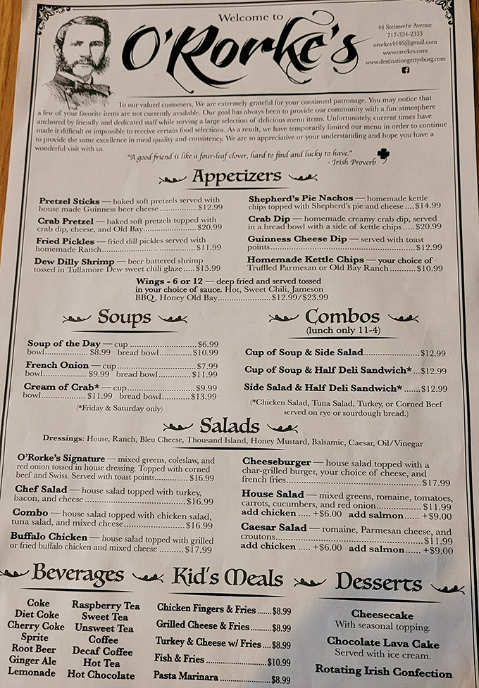 A menu that reads like a love letter to comfort food, with Irish influences that would make your grandmother both proud and slightly jealous.