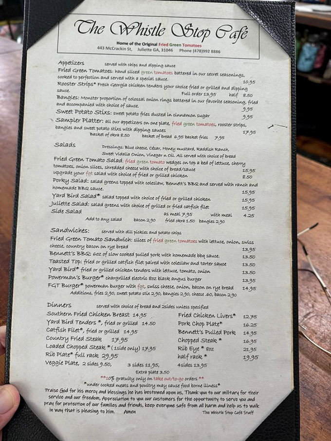 This menu isn't just a list of dishes&mdash;it's a love letter to Southern cuisine. Notice that prayer at the bottom? That's Georgia hospitality in written form.