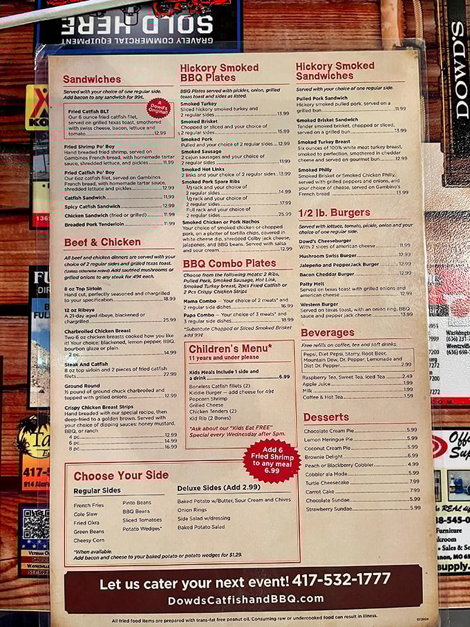 The menu at Dowd's reads like a love letter to comfort food, with catfish taking center stage in a supporting cast of Southern classics.