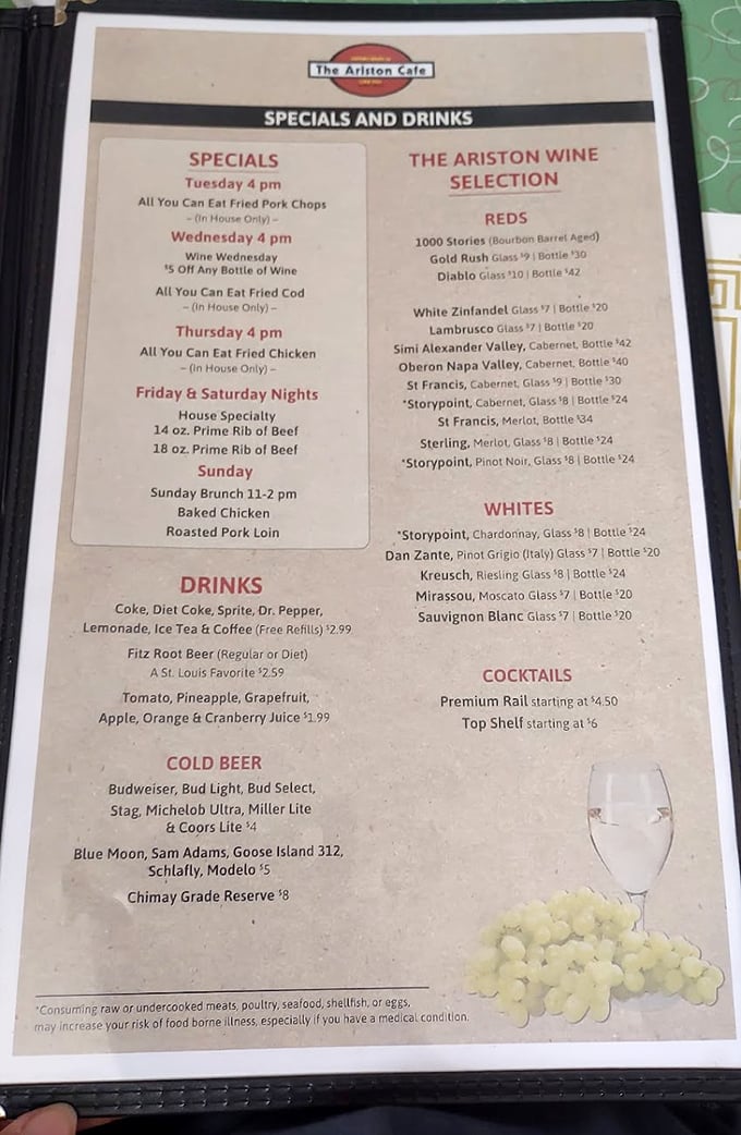 A menu that reads like America's greatest comfort food hits, featuring specials that change but never disappoint.